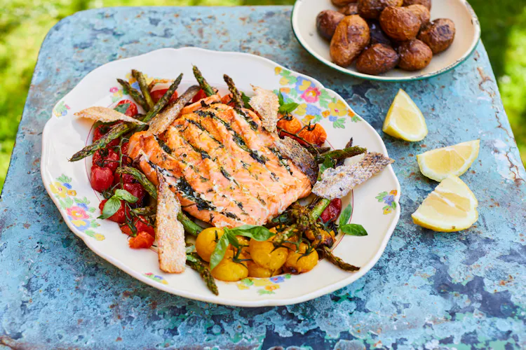 Crispy barbecued salmon by Jamie Oliver | Jamie Oliver | Weber recipes